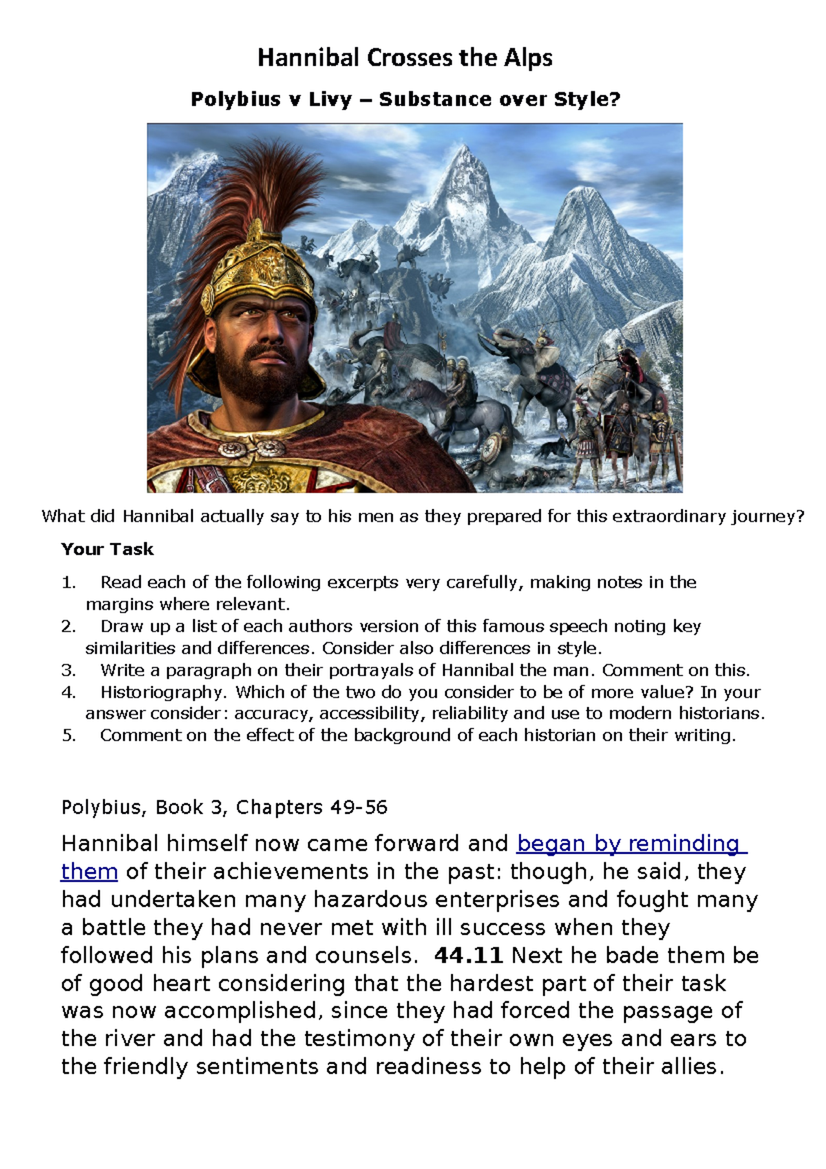 Hannibal Crosses the Alps - Hannibal Crosses the Alps Polybius v Livy ...