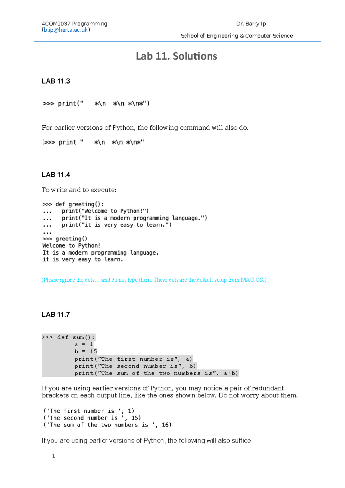 Lab 11. Solutions - Practice materials programming - 4COM1037 ...