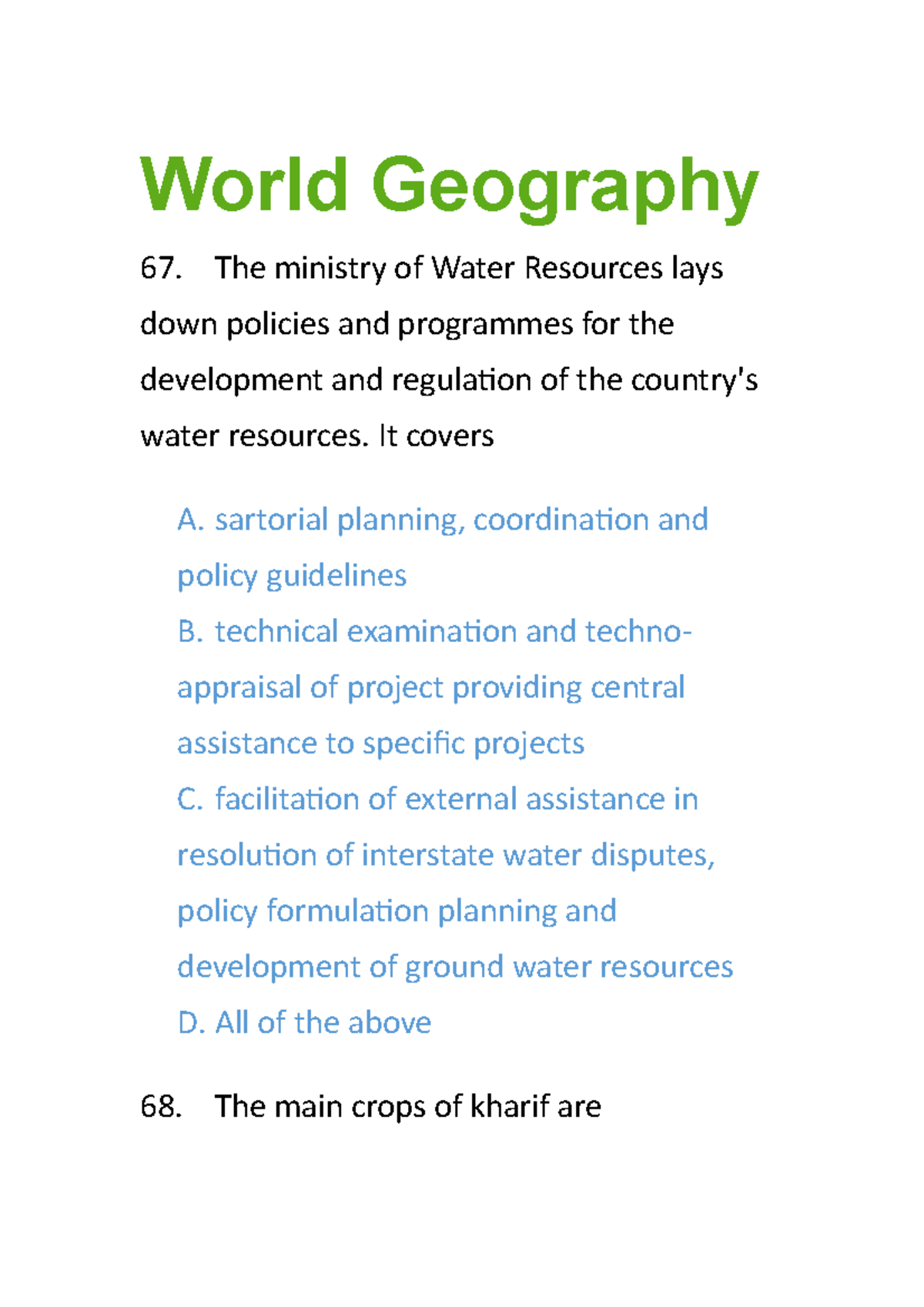 World Geography work21 - World Geography The ministry of Water ...