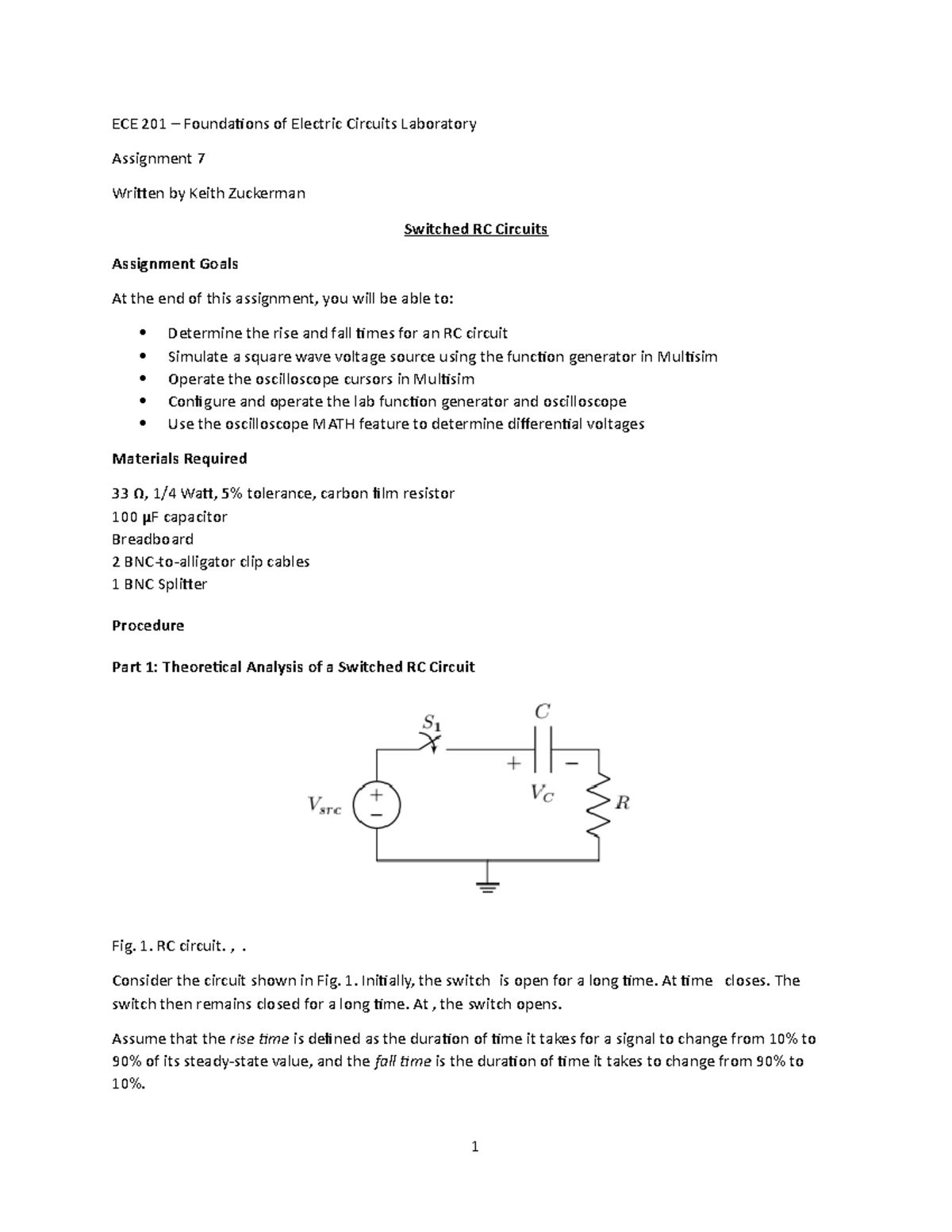 ECE-201 - Electric Circuits CourseWork LAB Material - ECE 201 – Foundations of Electric Circuits ...