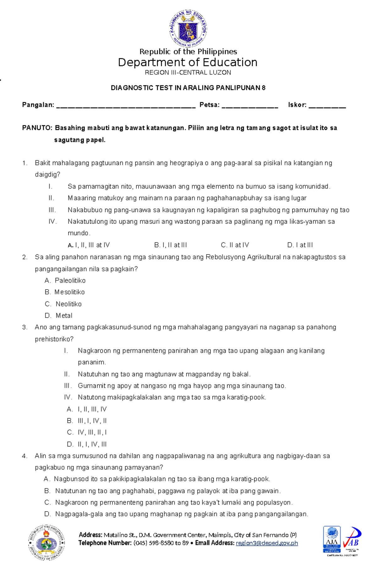 AP-Pre-Test - Hivnkyffnk - Department of Education REGION III-CENTRAL ...