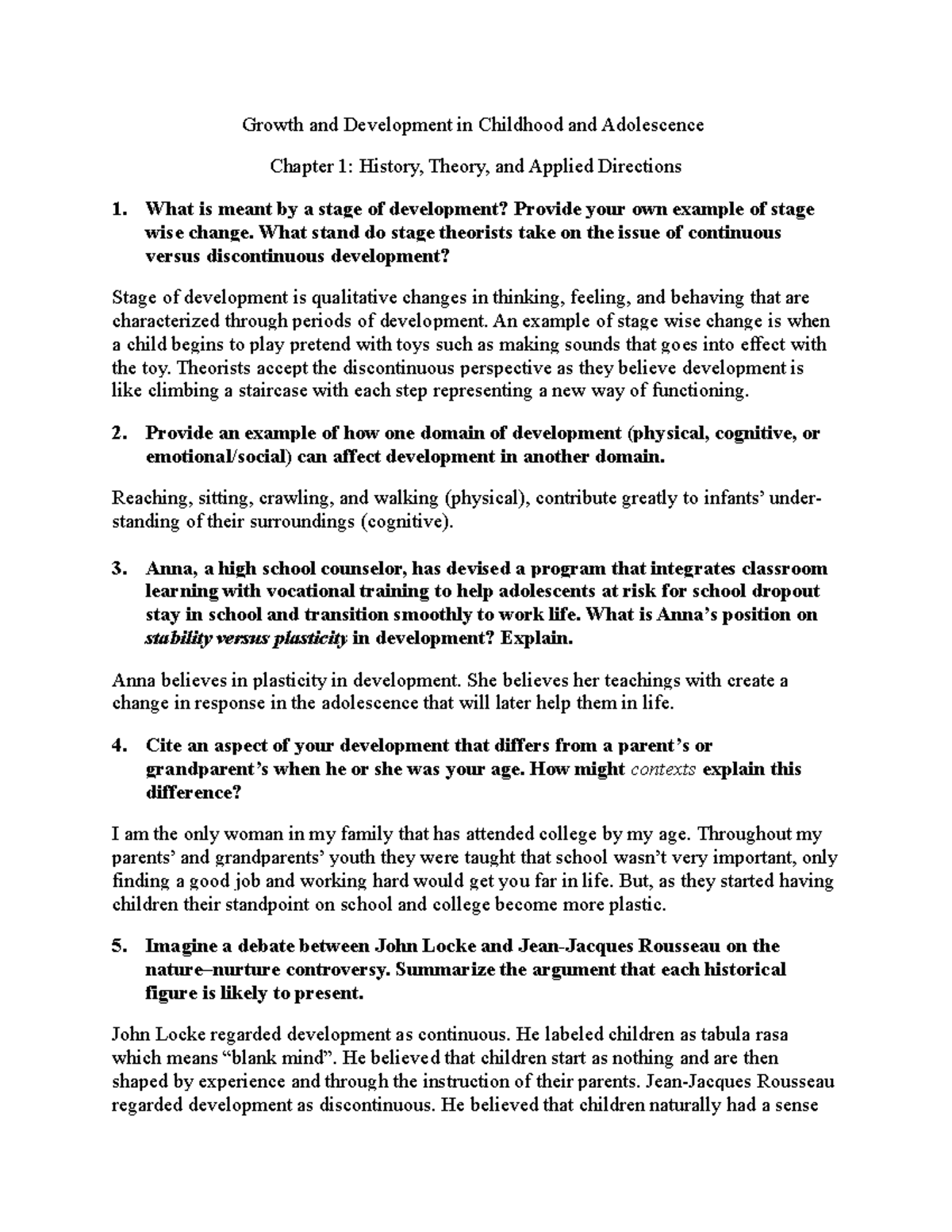 Chapter 1 Questions - n/a - Growth and Development in Childhood and ...