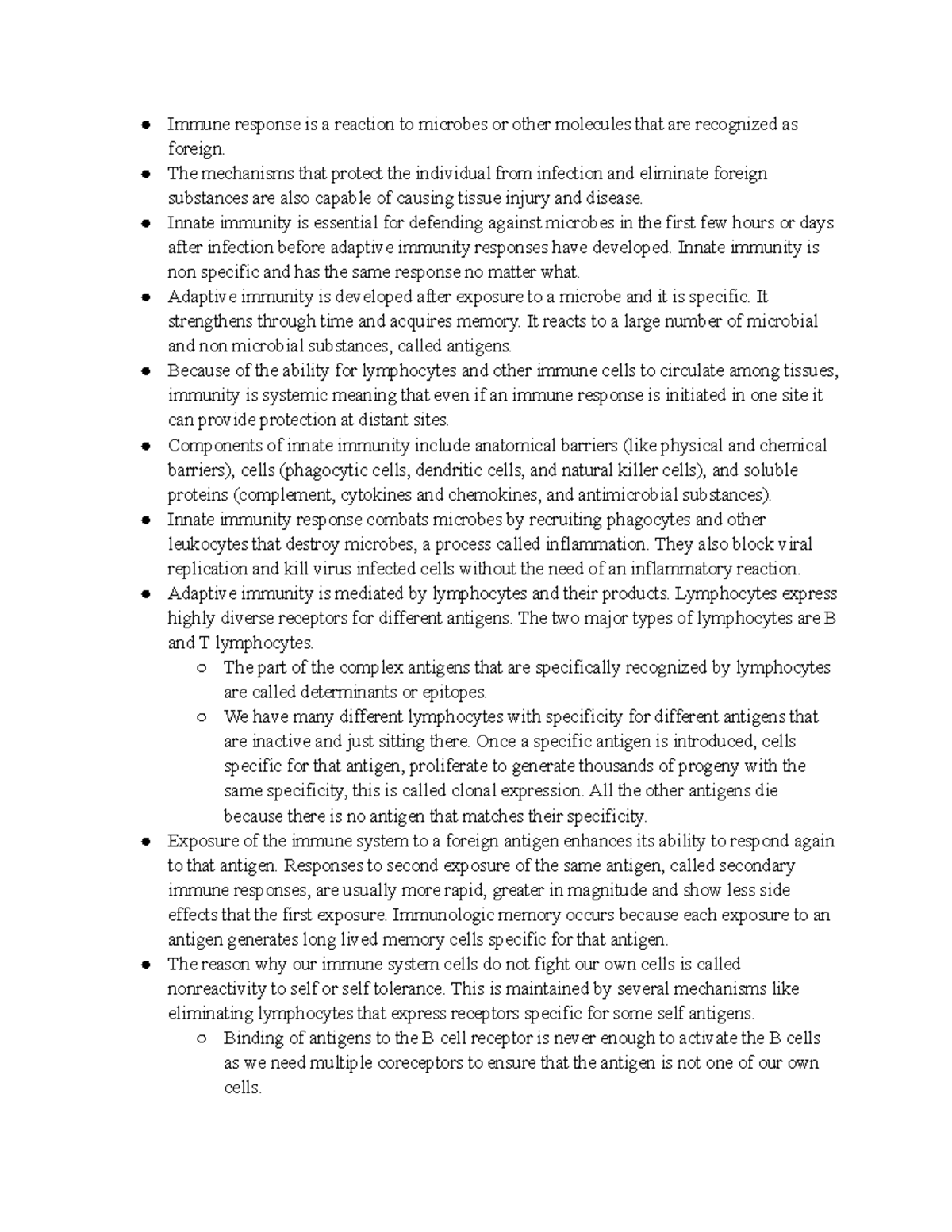 Immunology E1 overview of immune resonse - Immune response is a ...