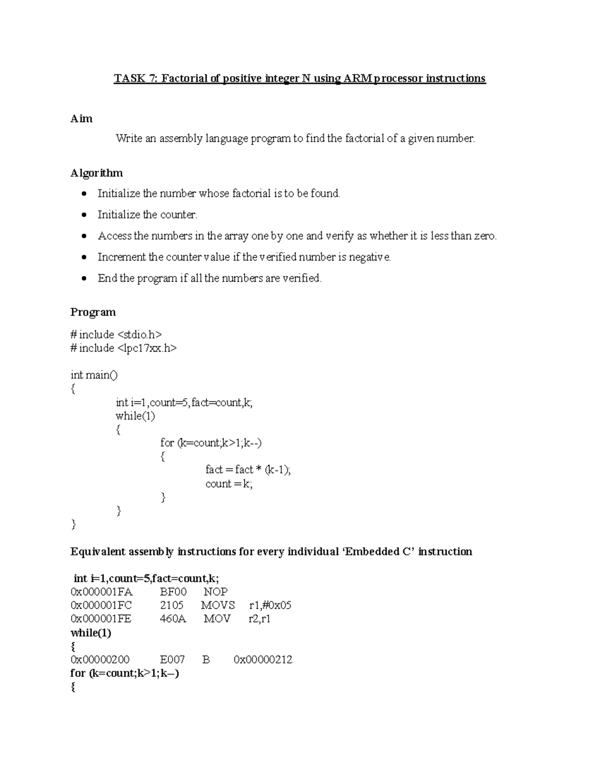 Task7 - TASK 7: Factorial of positive integer N using ARM processor ...
