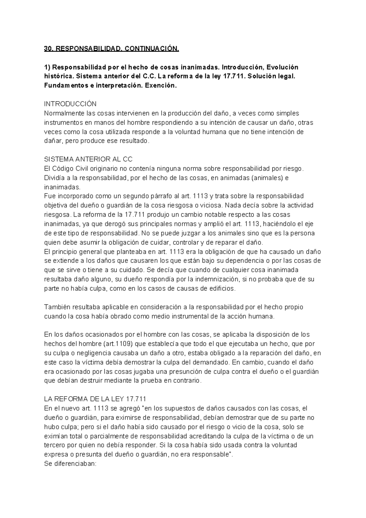 Bolilla 30- Obligaciones - 30. RESPONSABILIDAD. 1) Responsabilidad por ...