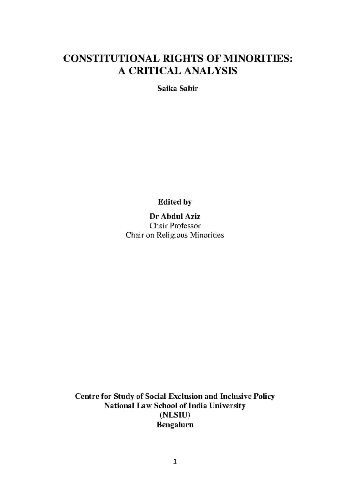 Constitutional Rights OF Minorities - by Saika Sabir - CONSTITUTIONAL ...