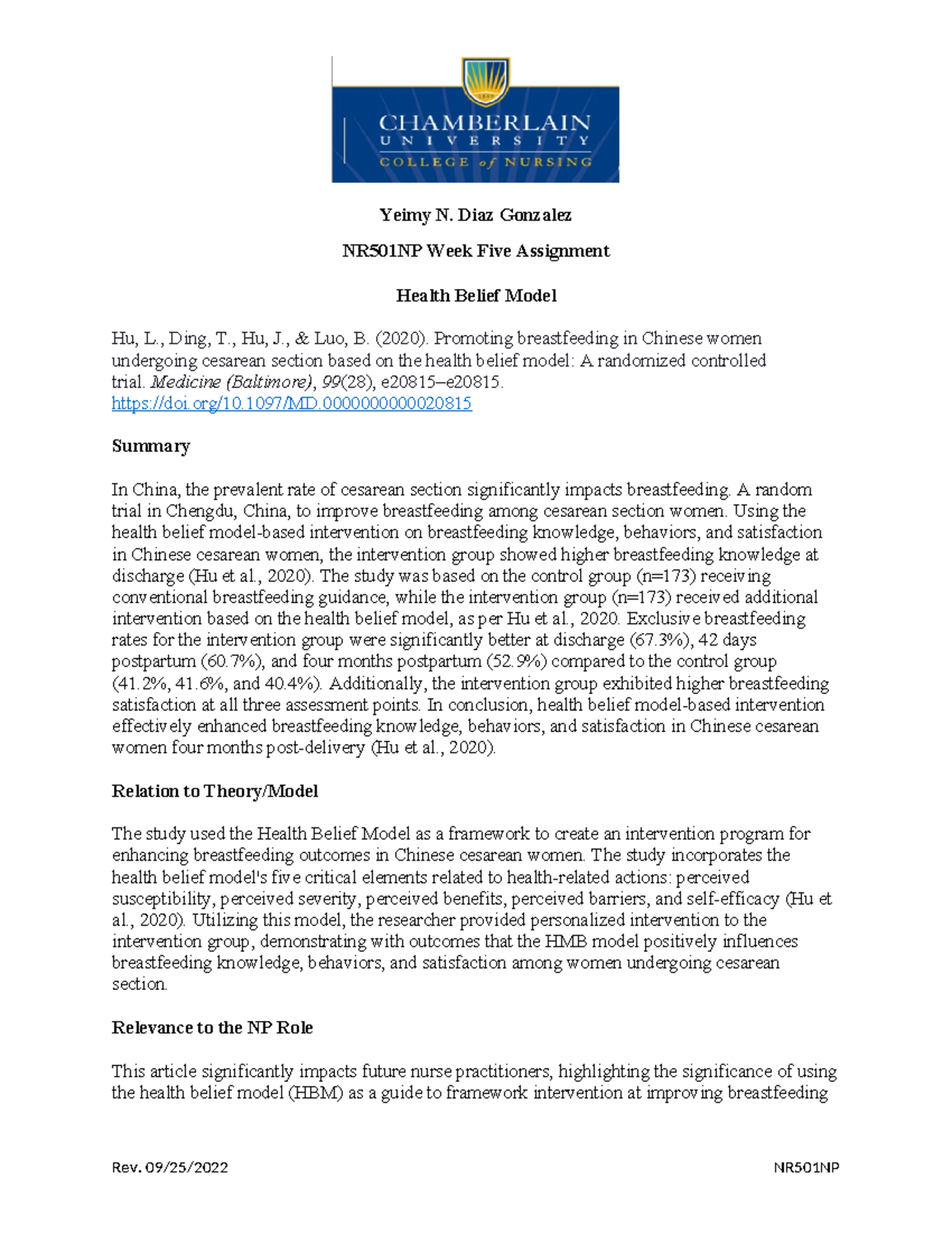 Annotated Bibliography Week 5 - Yeimy N. Diaz Gonzalez NR501NP Week Five Assignment Health ...