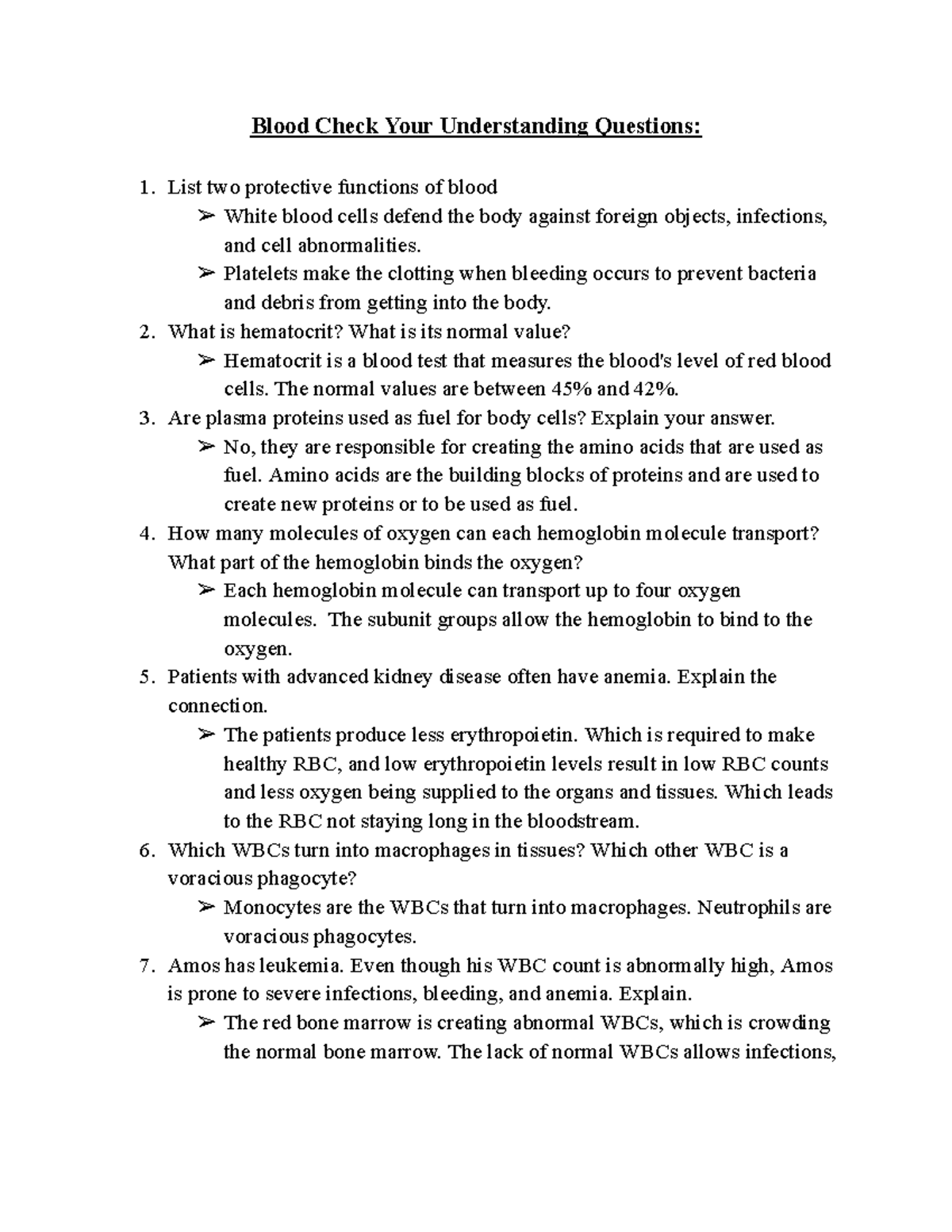 CORRECTED Blood CYU Questions**** - Blood Check Your Understanding ...