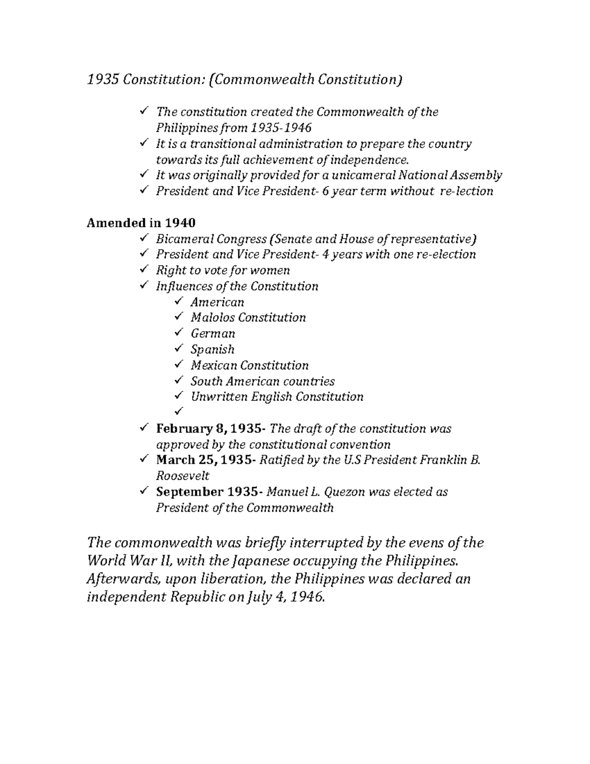 1935 Constitution - Short notes from our professo - Readings in ...