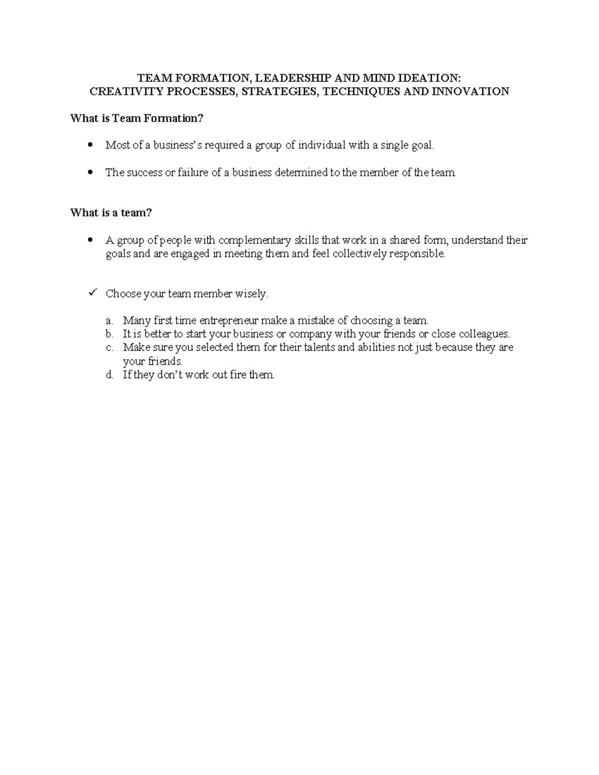 TEAM- Formation - lecture - TEAM FORMATION, LEADERSHIP AND MIND ...