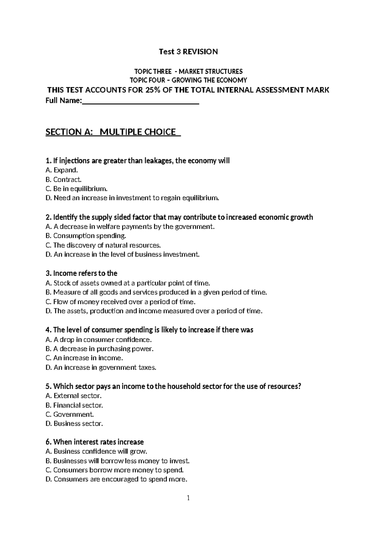 Test 3 revision # 2 - ghcjk - Test 3 REVISION TOPIC THREE - MARKET ...