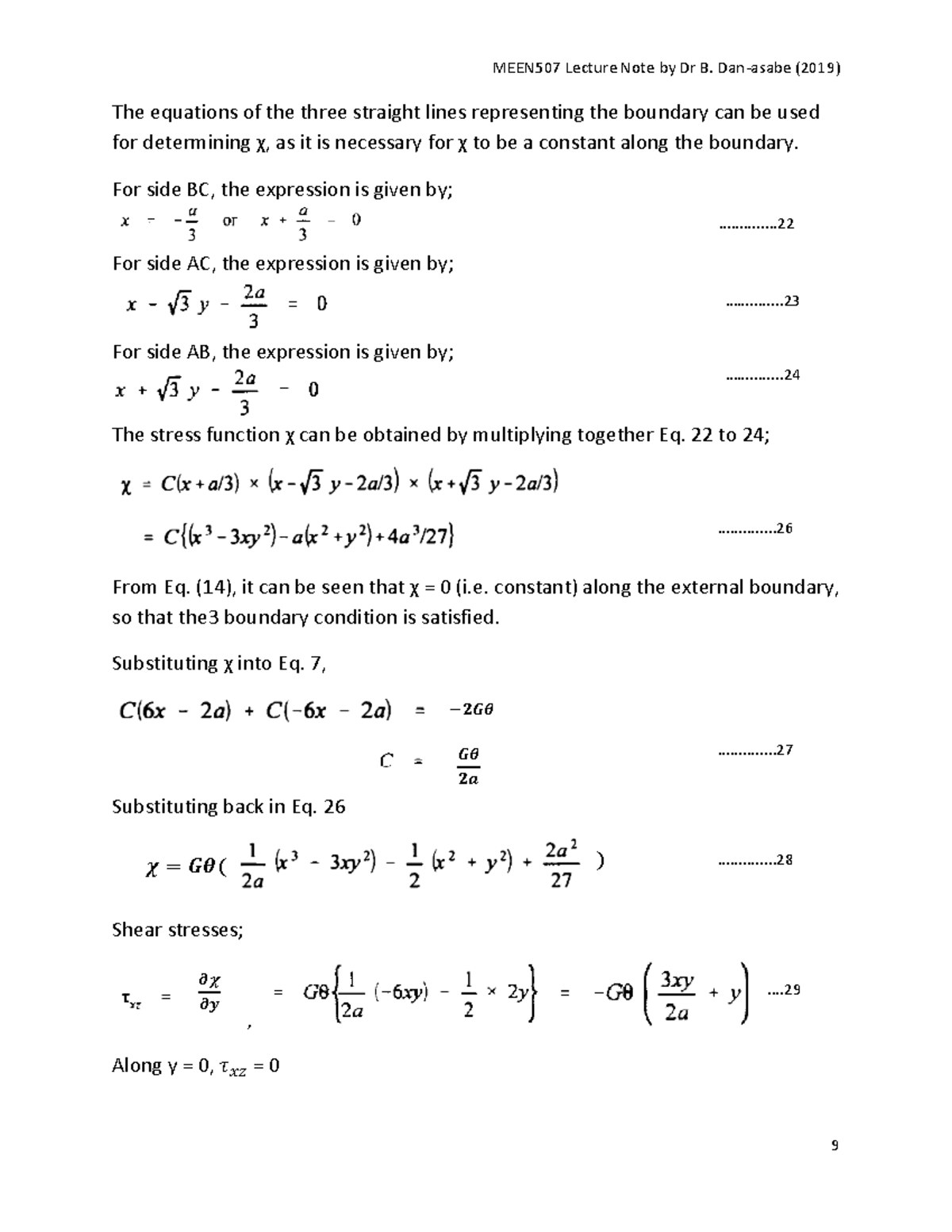 MEEN507. Adavanced Strength of Mat. Lect 2 - The equations of the three ...