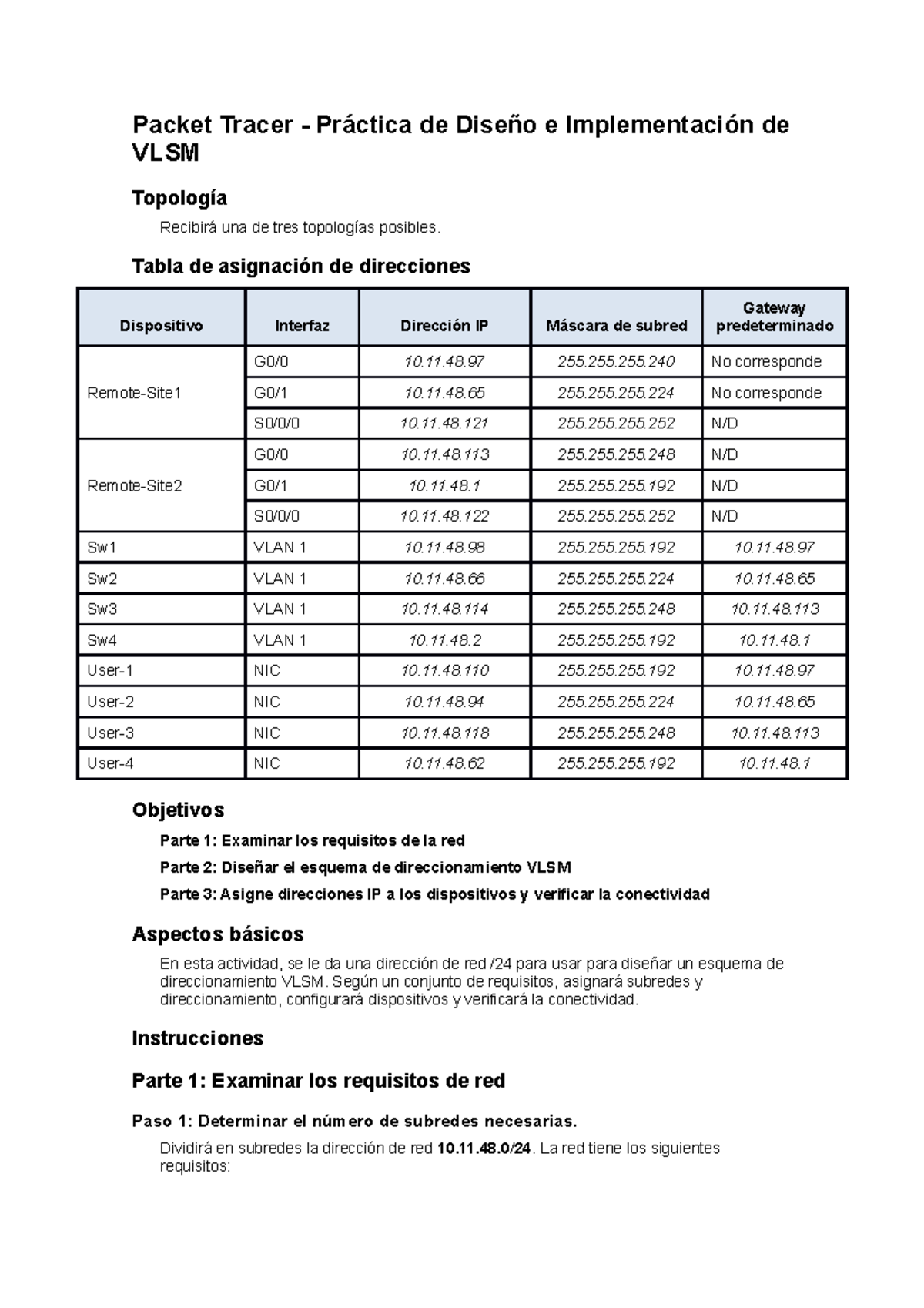 4 Packet Tracer - VLSM Práctica de Diseño e Implementación-completado - Packet Tracer - Práctica ...
