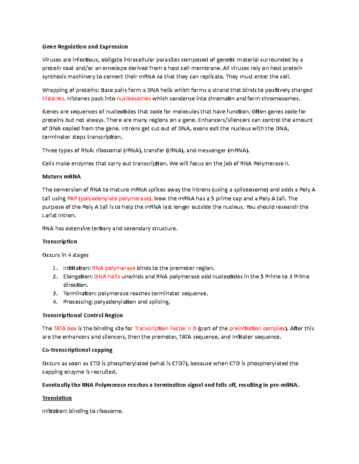 Gene Regulation and Expression Notes - Gene Regulation and Expression ...