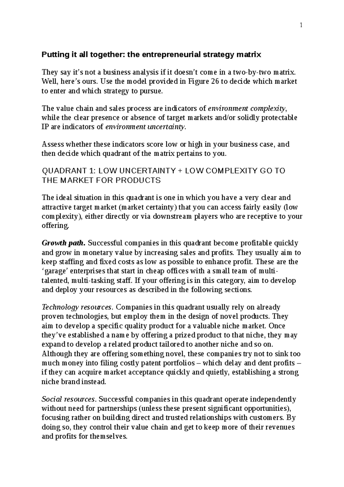 Notes-3 - Putting it all together: the entrepreneurial strategy matrix ...