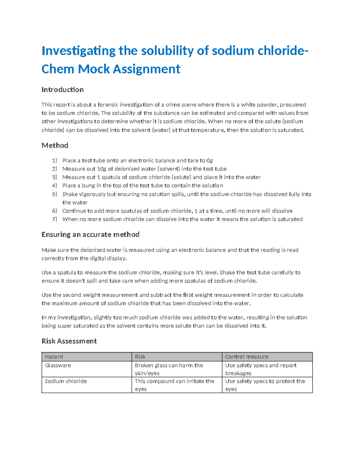 Valentine E assignment Chemmock - Investigating the solubility of ...