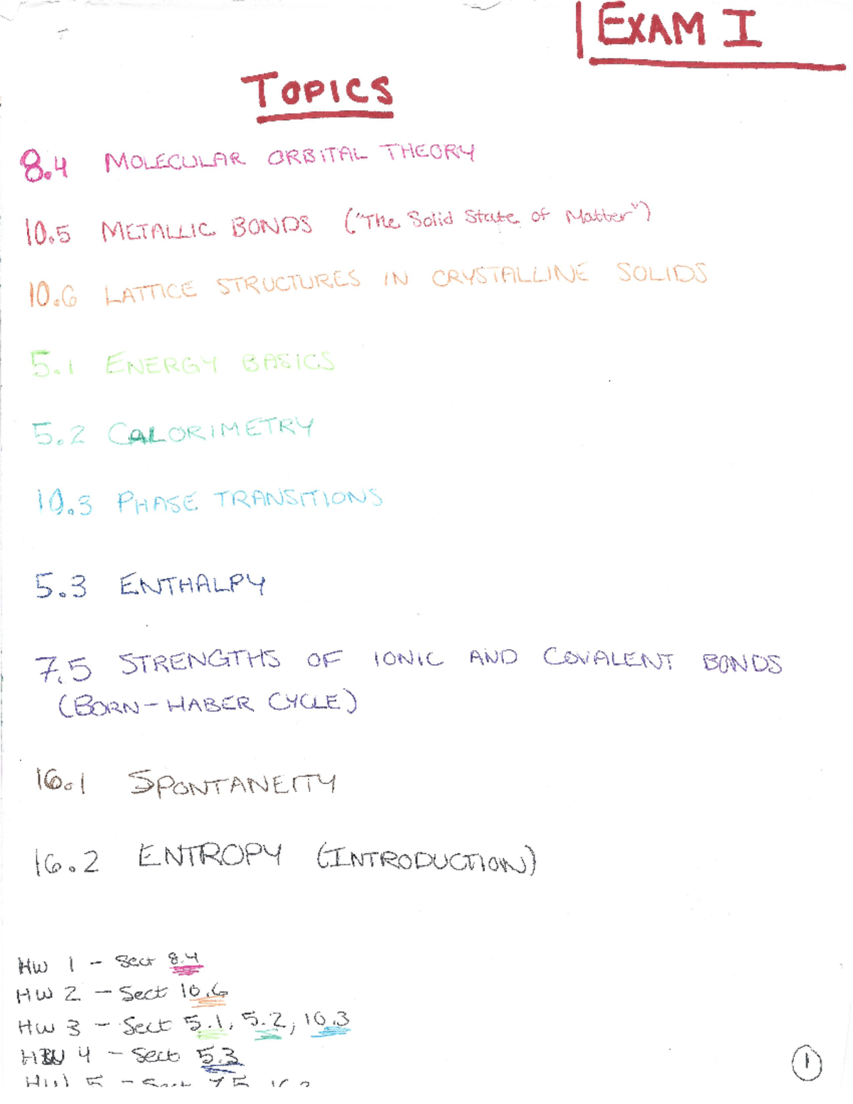 Che 107 exam 1 study guide - EXAM I TOPICS 8 MOLECULAR ORBITAL THEORY ...