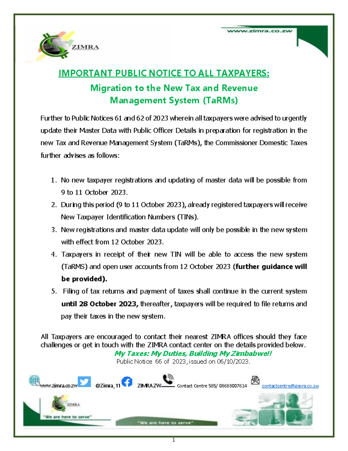 Public Notice 66 of 2023 - 1 IMPORTANT PUBLIC NOTICE TO ALL TAXPAYERS ...