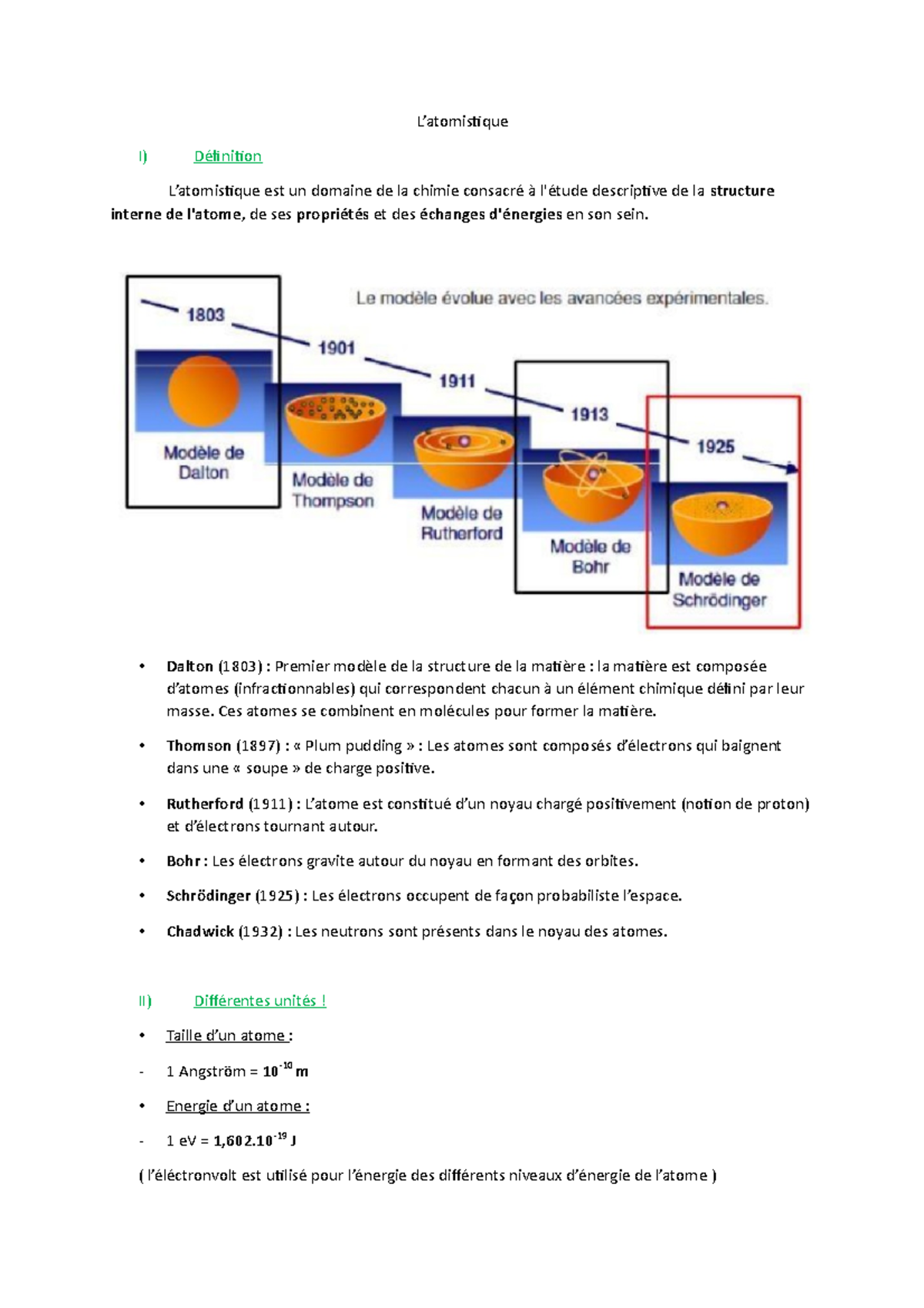 L'atomistique - Chimie structurale - L’atomistique I) Définition L ...