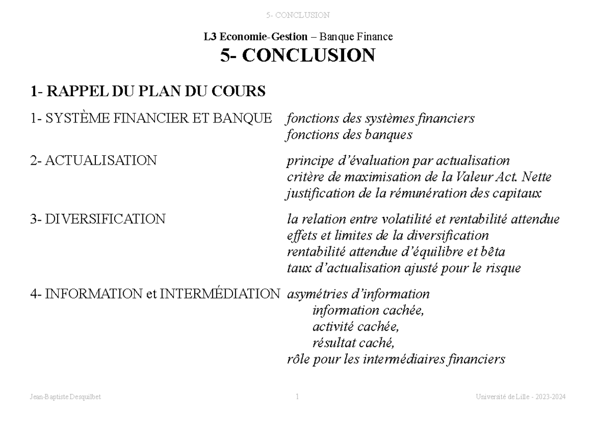 L3 BF 05 conclusion - Résumé Économie monétaire et bancaire - L3 ...