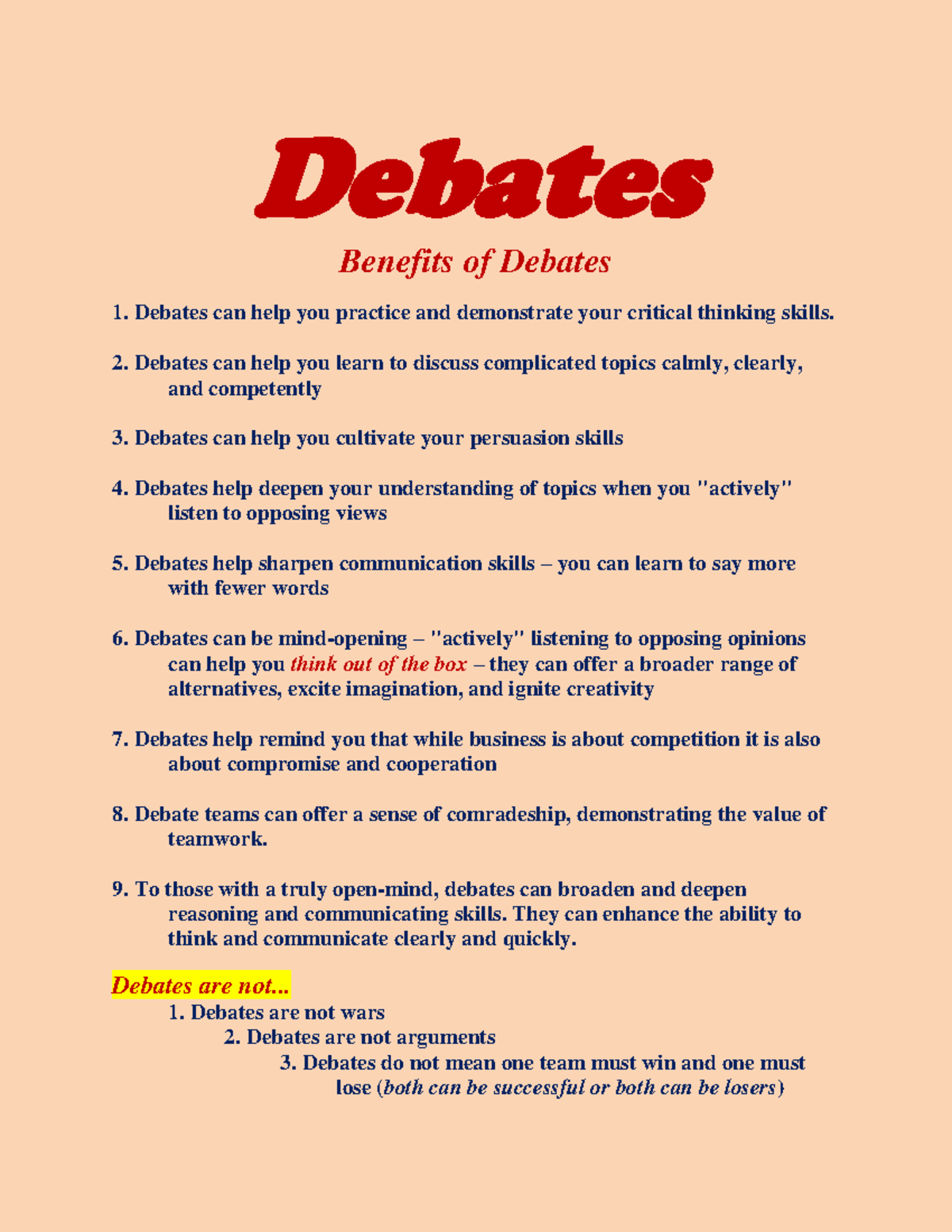 Benefits of Debates - a topic - Debates Benefits of Debates Debates can ...