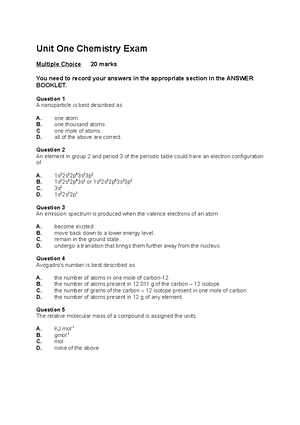 Chemistry Unit 2 exam Questions - Unit Two Chemistry Exam Multiple ...