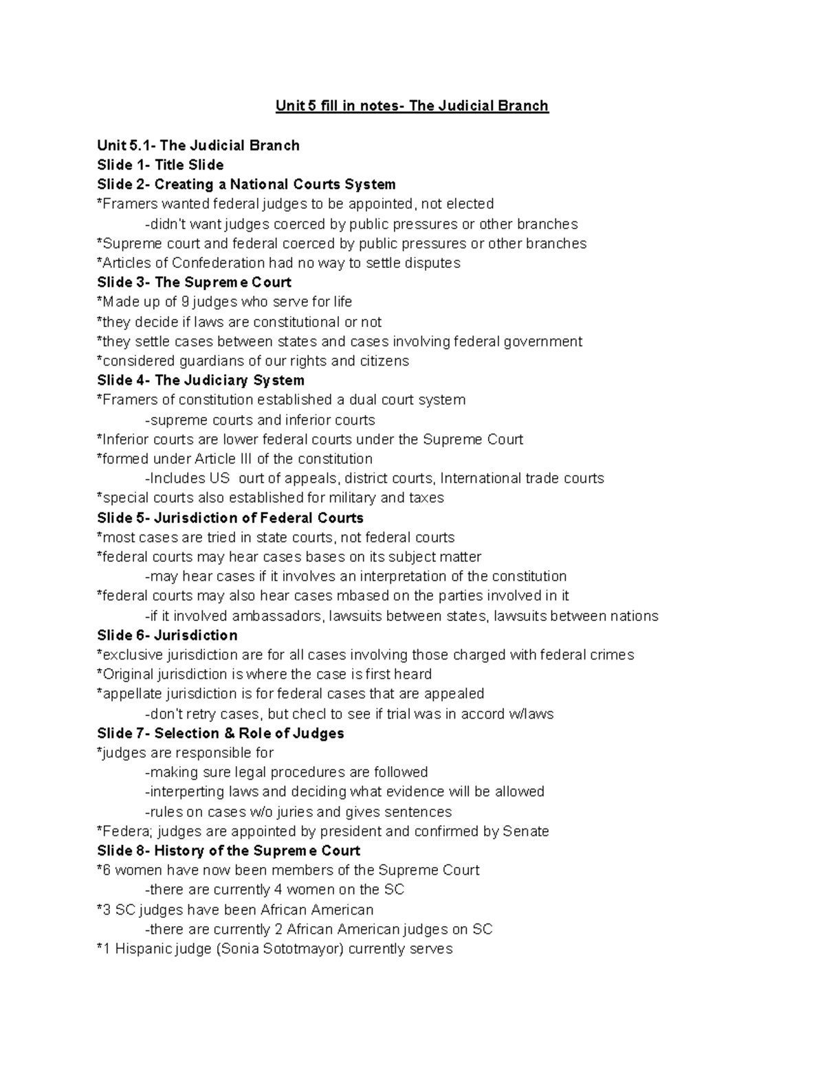 Copy of Unit 5 fill in notes - Unit 5 fill in notes- The Judicial ...