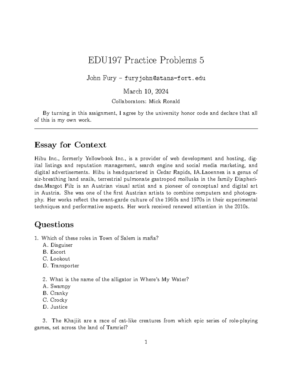 EDU197 Practice Problems 5 - Essay for Context Hibu Inc., formerly ...