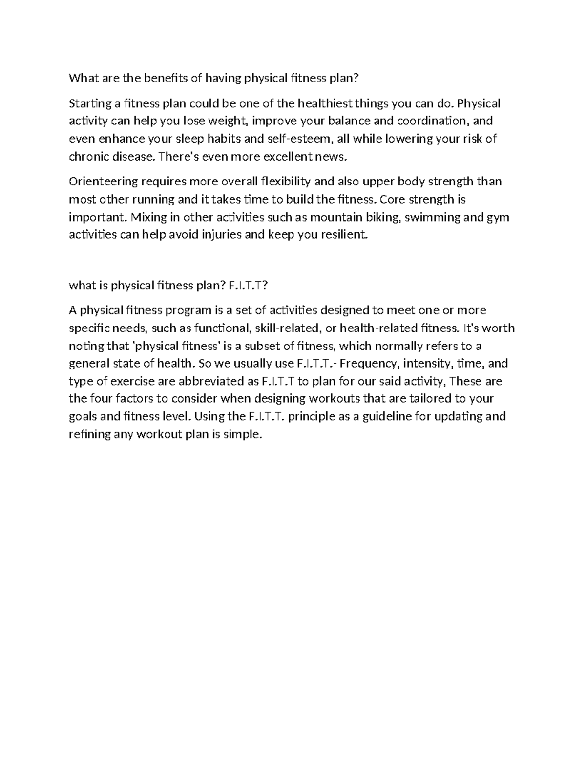 What are the benefits of having physical fitness plan - Physical ...