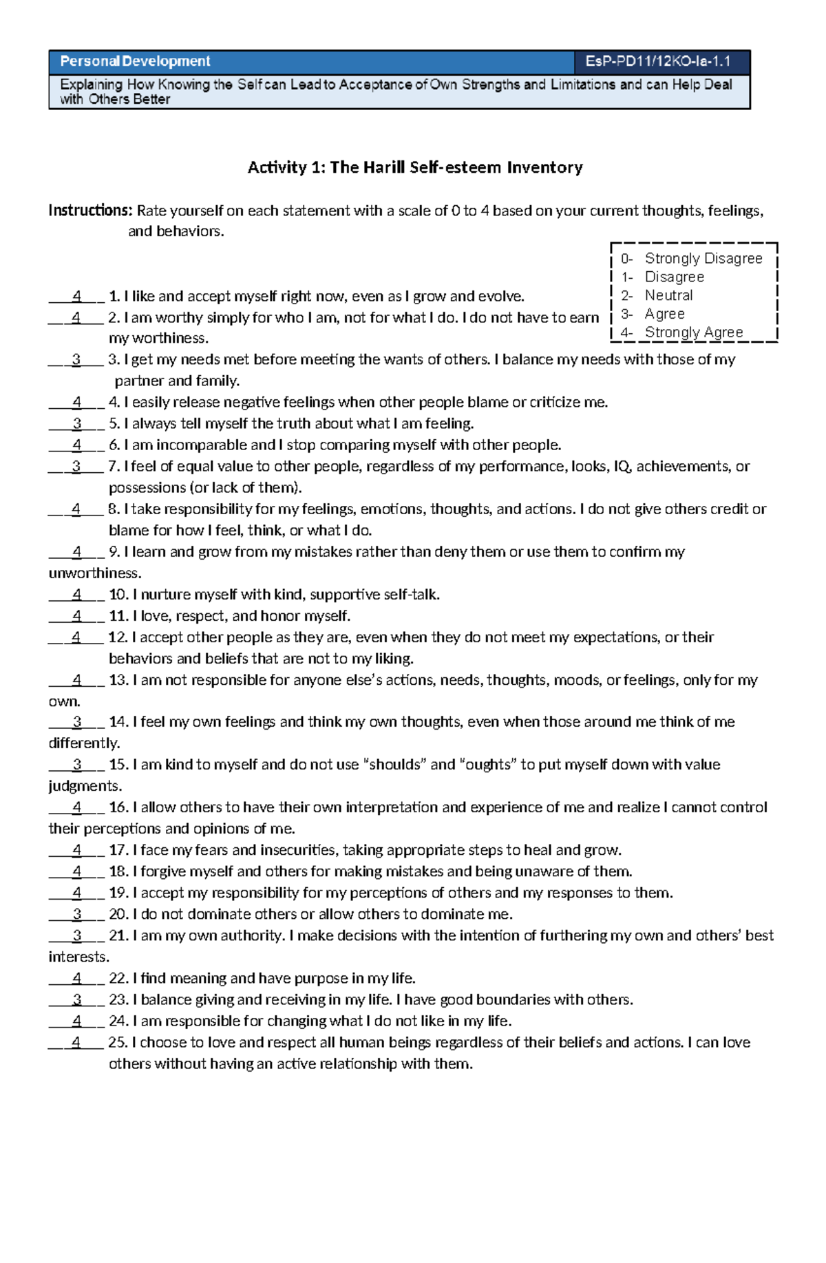 PER DEV. Lesson 1 Activity 1 - Activity 1: The Harill Self-esteem ...