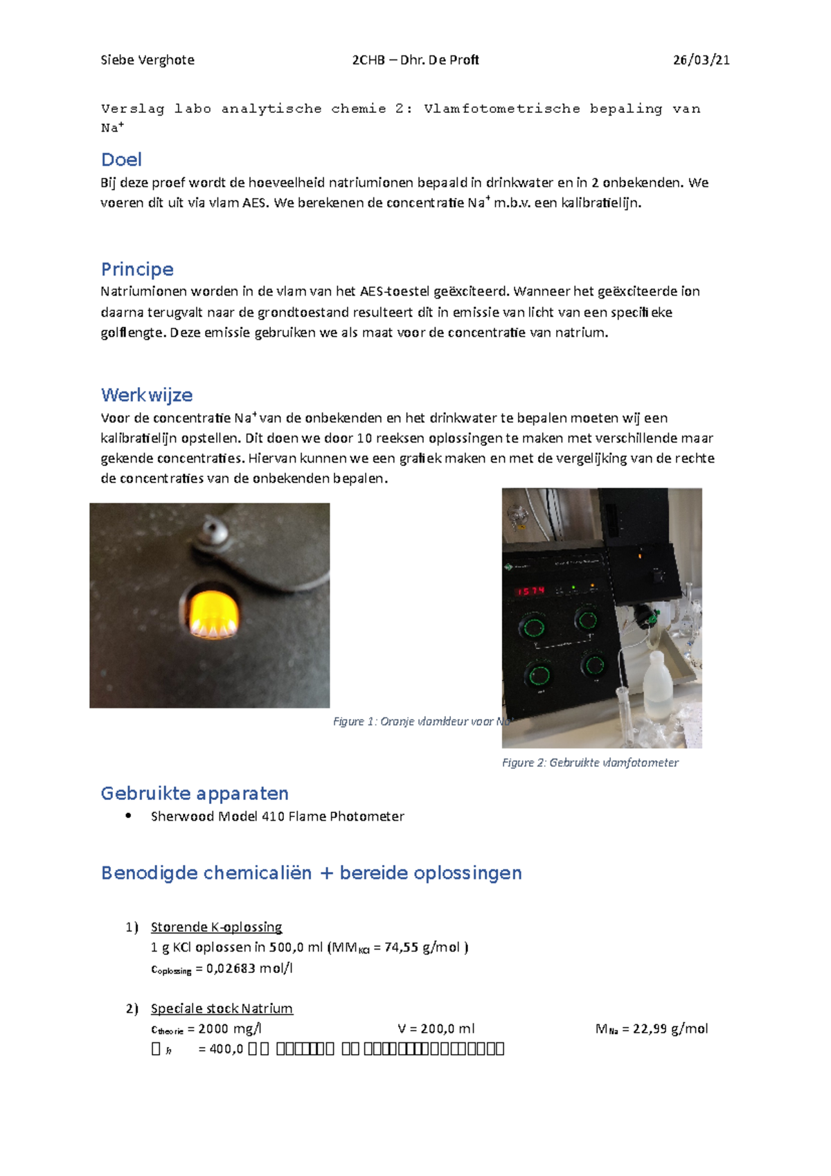 Labo Vlam AES Na - Labo Vlam AES Na - Verslag labo analytische chemie 2 ...