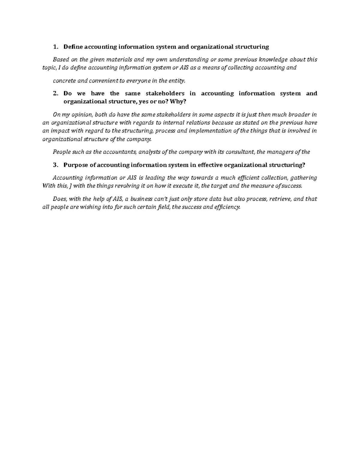 Ais Ais 1 Define Accounting Information System And Organizational