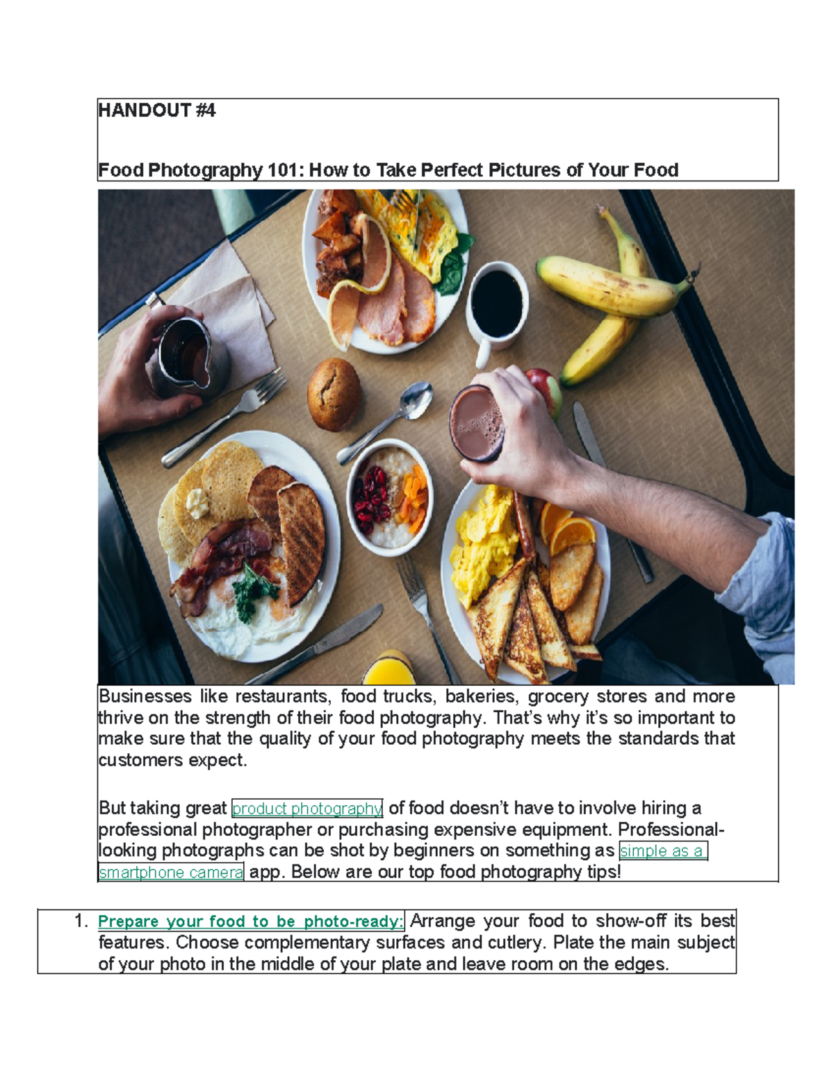 Handout 4 FOOD Photography 101 - HANDOUT Food Photography 101: How to ...