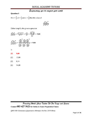 [Solved] UNISA 2023 QMI150023S2 Welcome Message Assessment 7 QUIZ ...