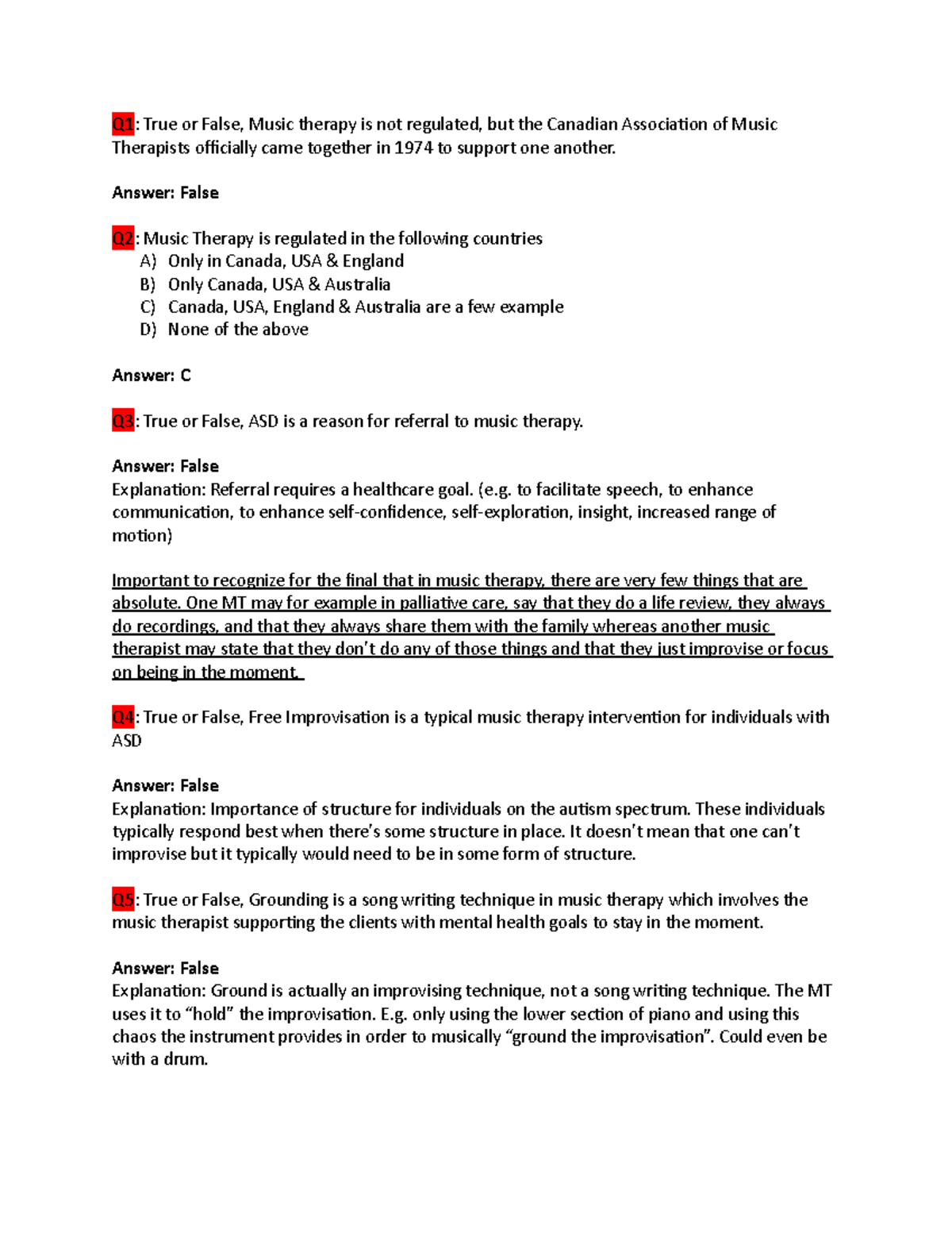 Review April 2019, questions and answers - Q1: True or False, Music ...