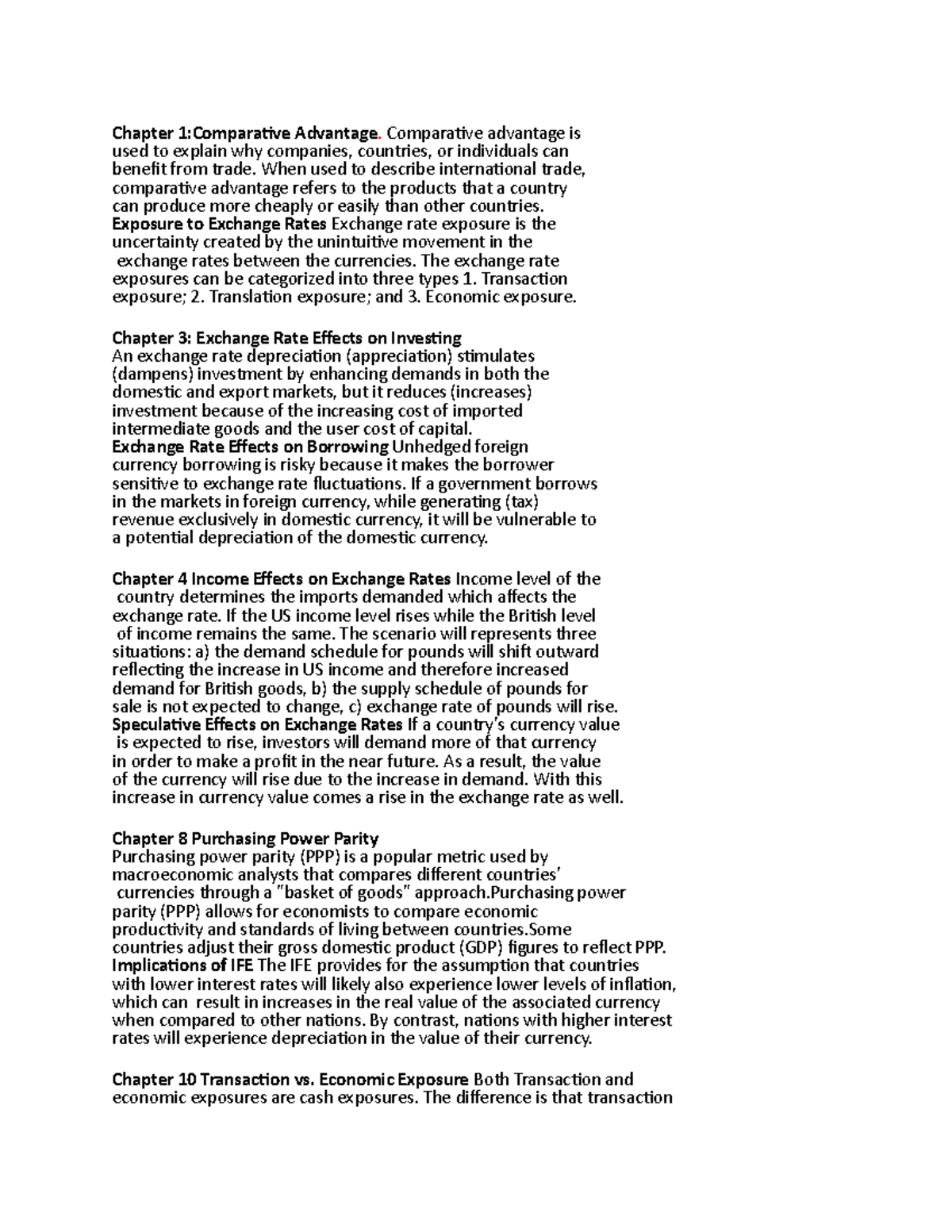 BF 421 Final Exam Review Sheet - Chapter 1:Comparative Advantage ...