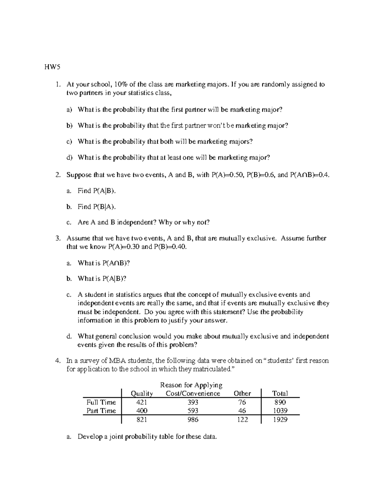 Bus Stats HW5 - Covers chapter material with equations, tables and and explained answers. - HW ...