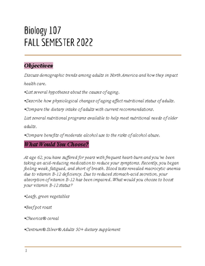 Class notes- Bio - Biology 107 FALL SEMTER 2022 Objectives: Explain why ...