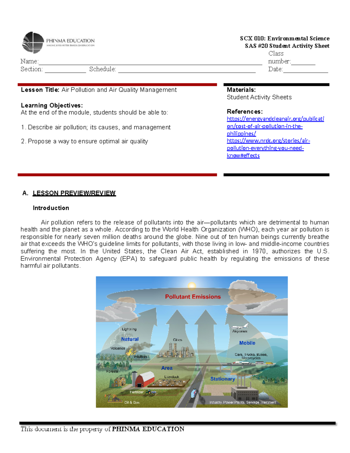 Air Pollution and Air Quality Manag - SAS # 20 Student Activity Sheet ...