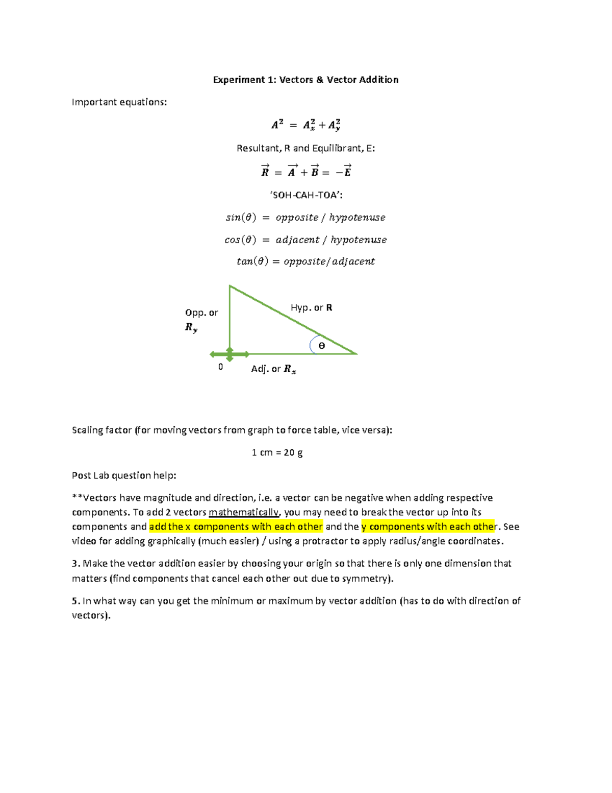 Lab1Data Updated - Experiment 1: Vectors & Vector Addition Important ...