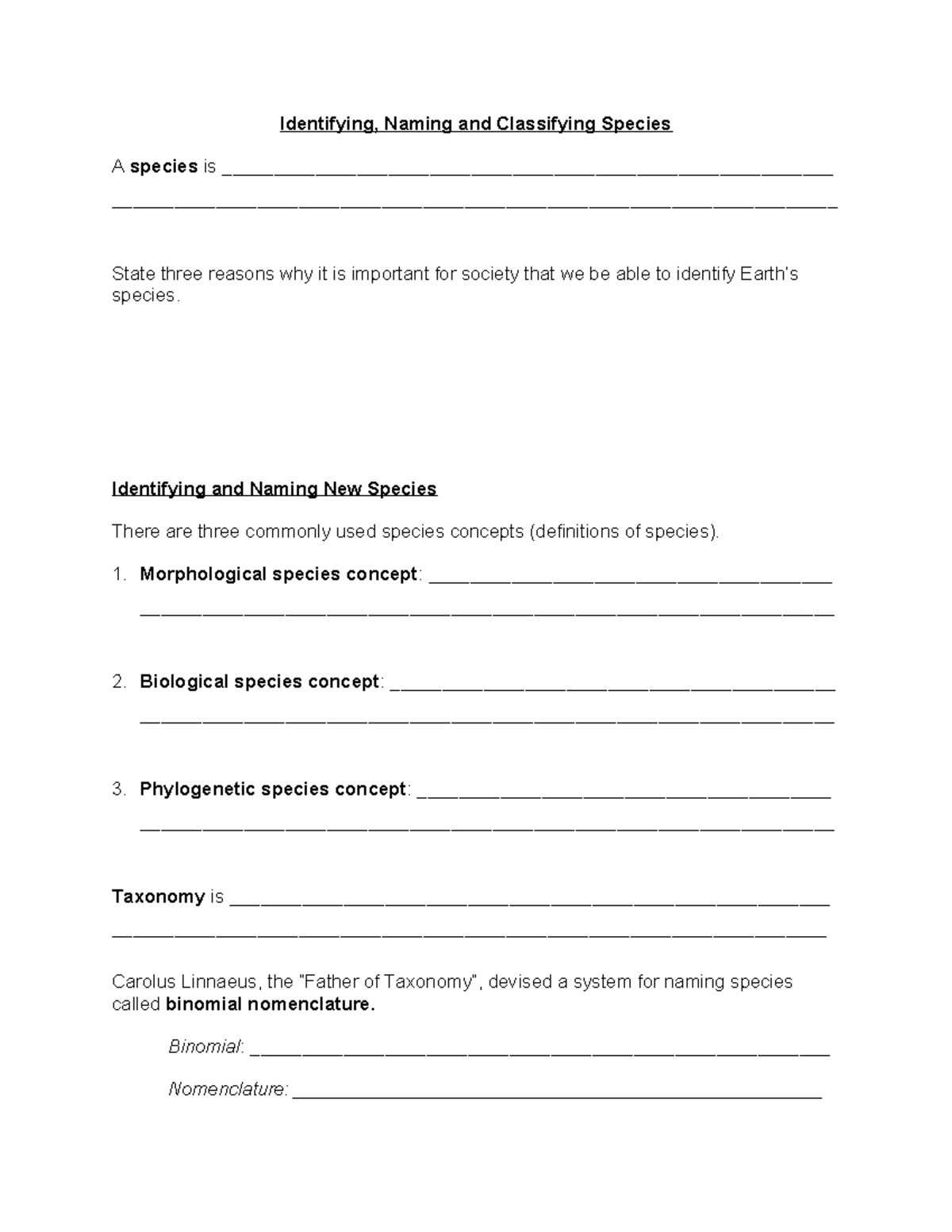Identifying Naming and Classifying Species in grade 11 biology - Identifying, Naming and - Studocu