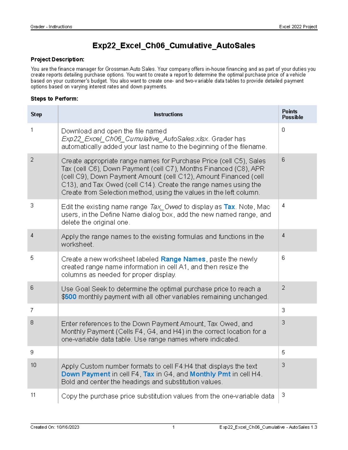 Exp22 Excel Ch06 Cumulative Auto Sales Instructions - Grader - Instructions Excel 2022 Project ...