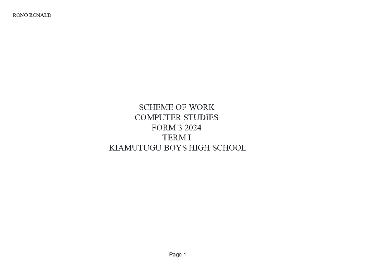 523334 Computer Studies Form 3 Term-I - RONO RONALD SCHEME OF WORK ...