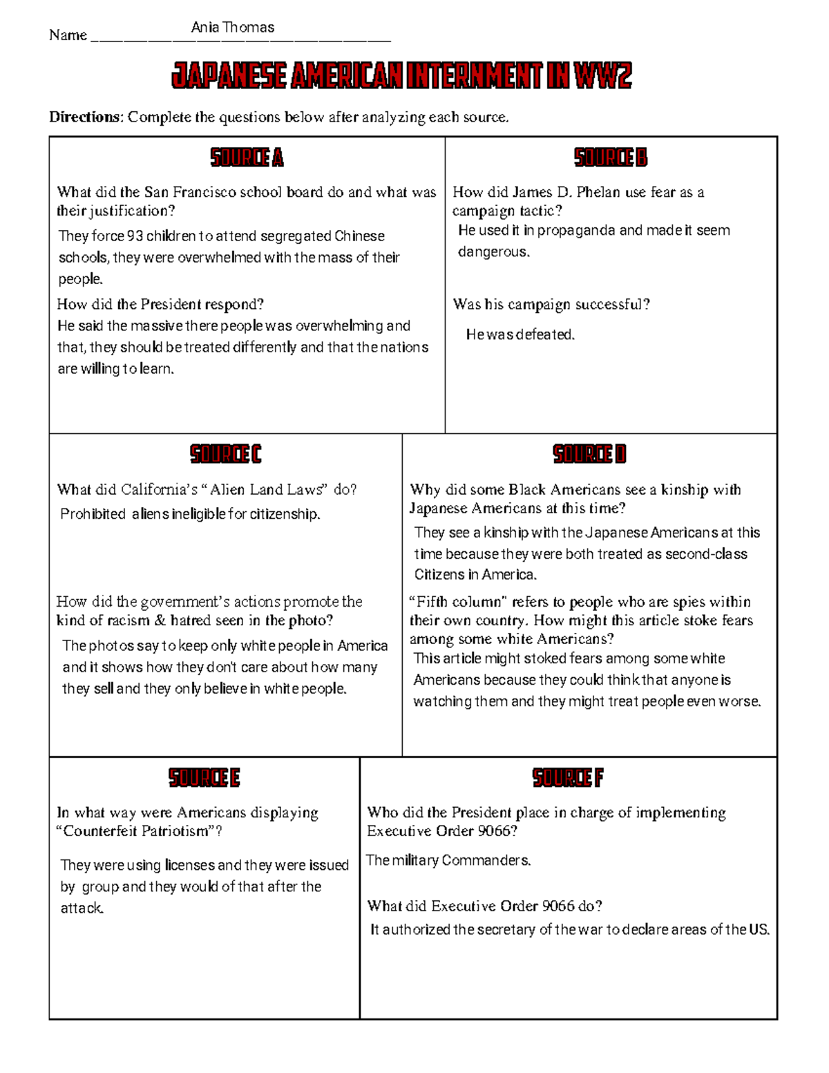 Ania Thomas - 1. Japanese Internment in WW2 G.O - Name