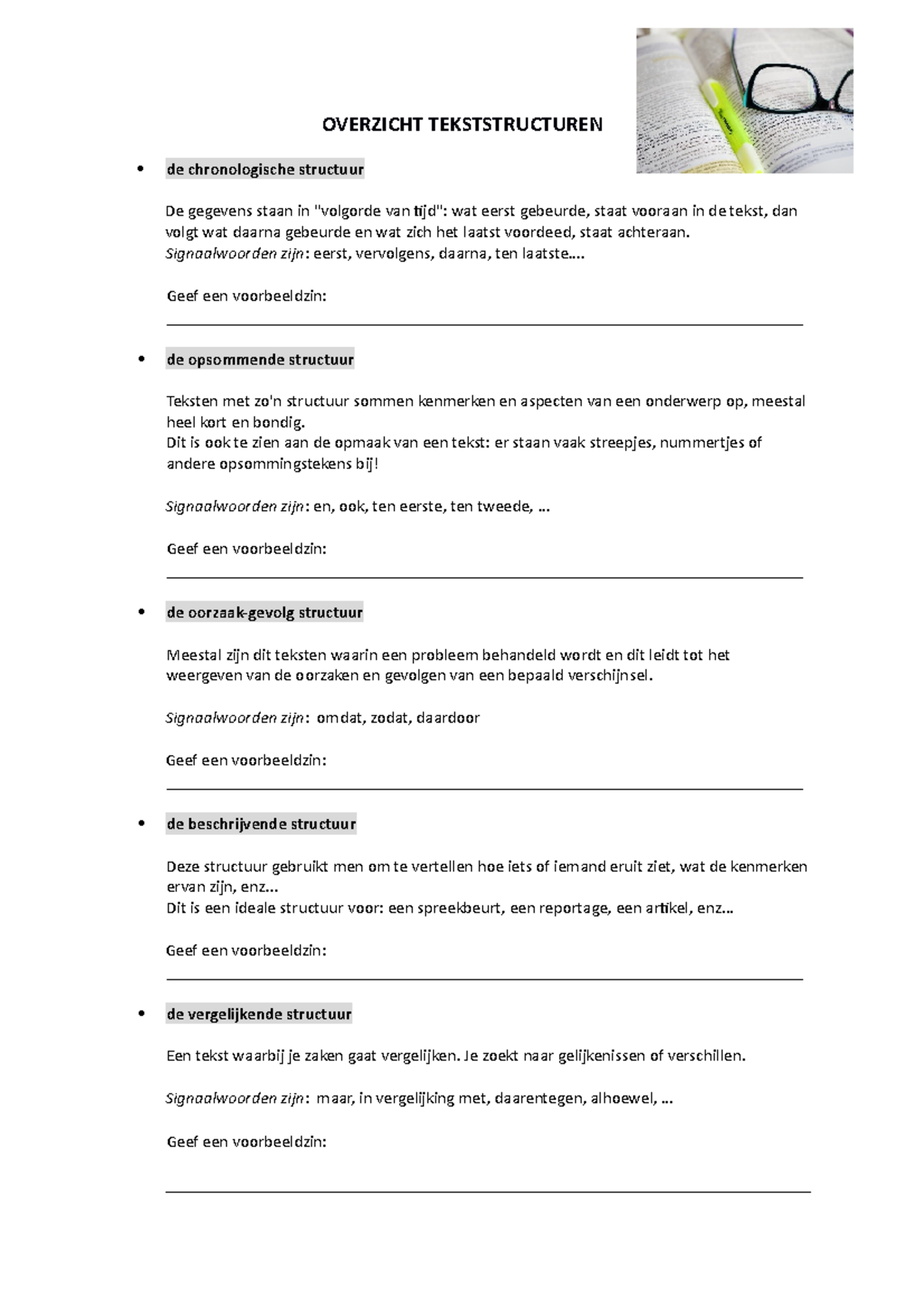 Overzicht Tekststructuren - OVERZICHT TEKSTSTRUCTUREN de chronologische ...