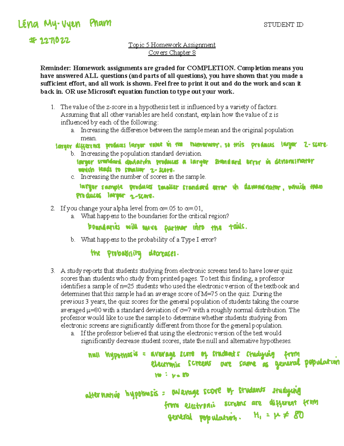 Topic+5+HW - STUDENT ID Topic 5 Homework Assignment Covers Chapter 8 Reminder: Homework ...