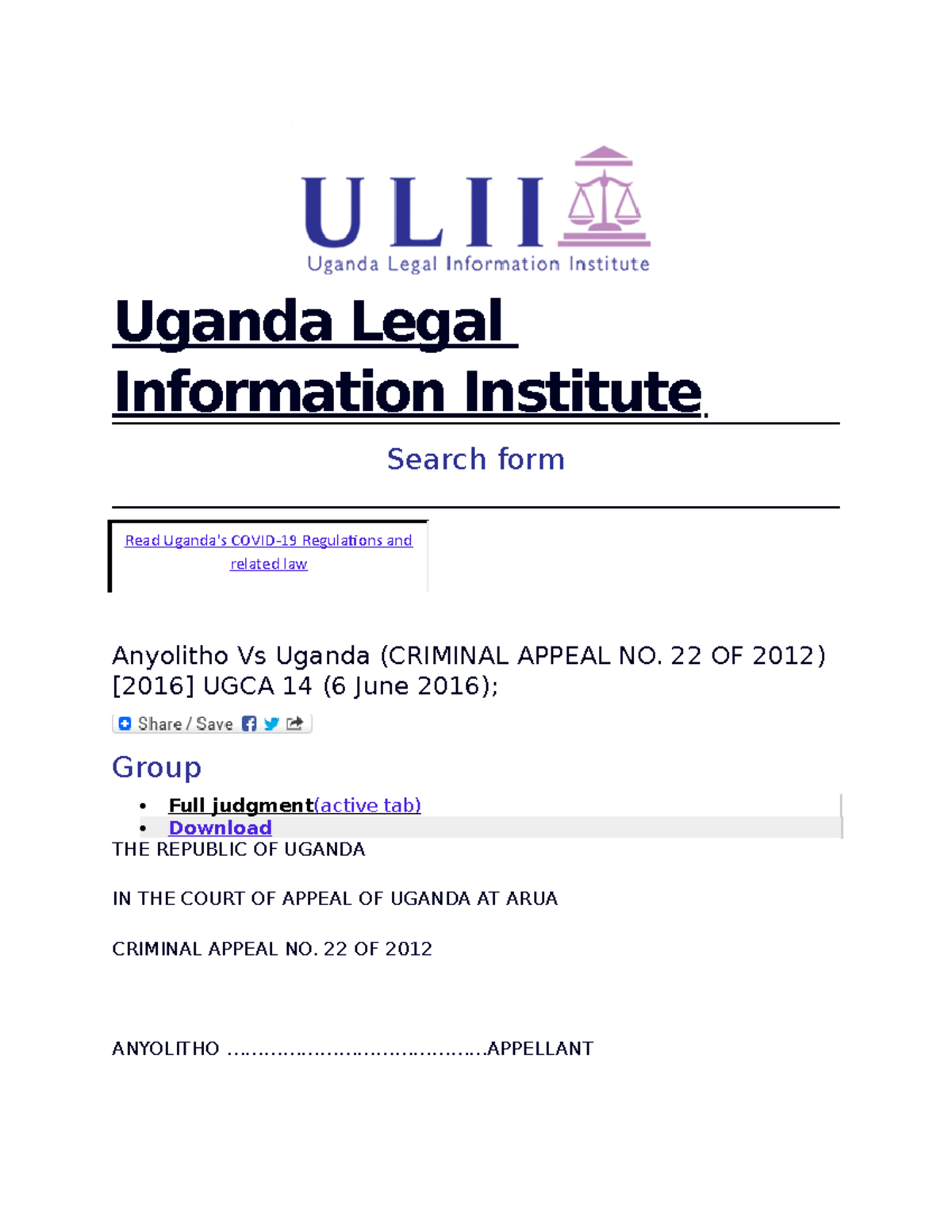 Oryem Richard vs Uganda - Skip to main contentHome Uganda Legal ...