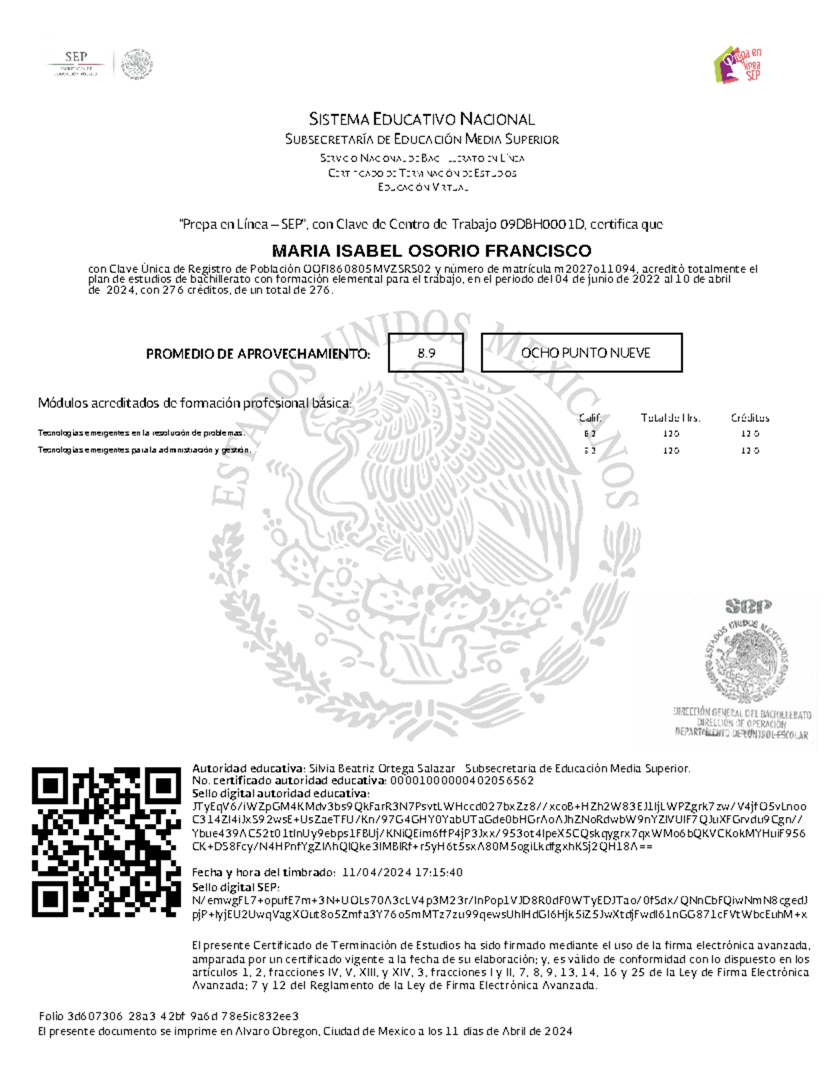 Prepaenlinea.sep - CERTIFICADO DE TERMINACIÓN DE ESTUDIOS SUBSECRETARÍA ...