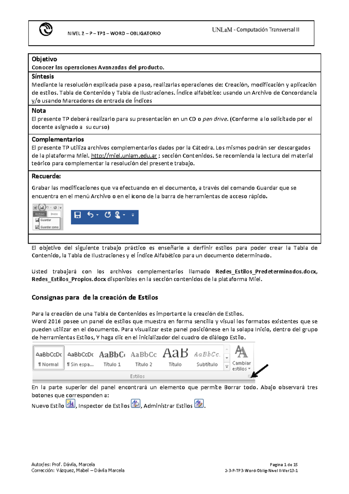 2-3-P-TP3-Word-Oblig-Nivel II-Ver13-1 - NIVEL 2 – P – TP3 – WORD – OBLIGATORIO Objetivo Conocer ...