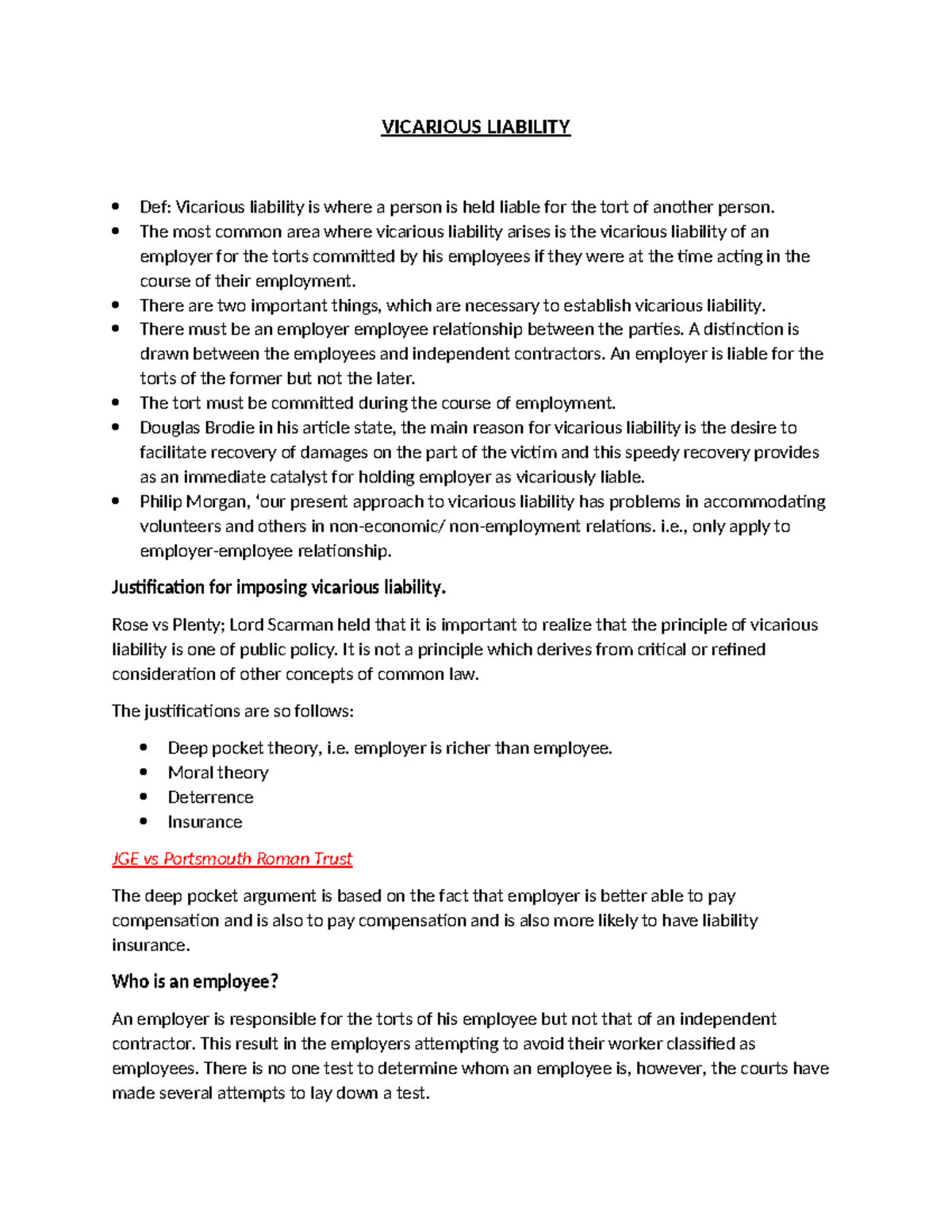 Vicarious liability Pdf - VICARIOUS LIABILITY Def: Vicarious liability ...